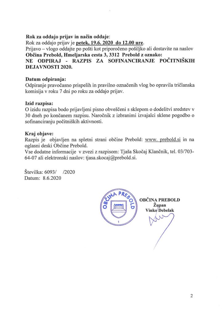 OBČINA PREBOLD: Javni razpis za sofinanciranje programov poletnih ...